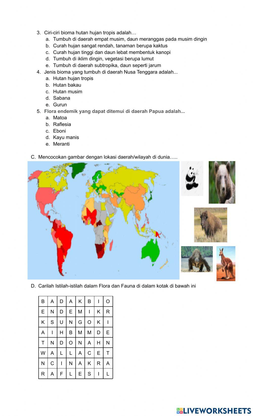 Flora dan Fauna | Free Interactive Worksheets | 2158301