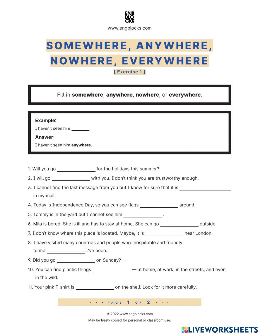 Somewhere Anywh… | Free Interactive Worksheets | 6903280