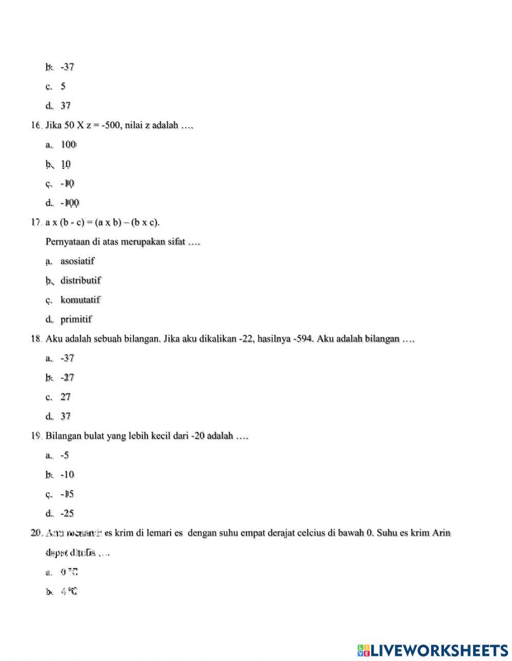 Pts mtk kelas 6 worksheet | Live Worksheets