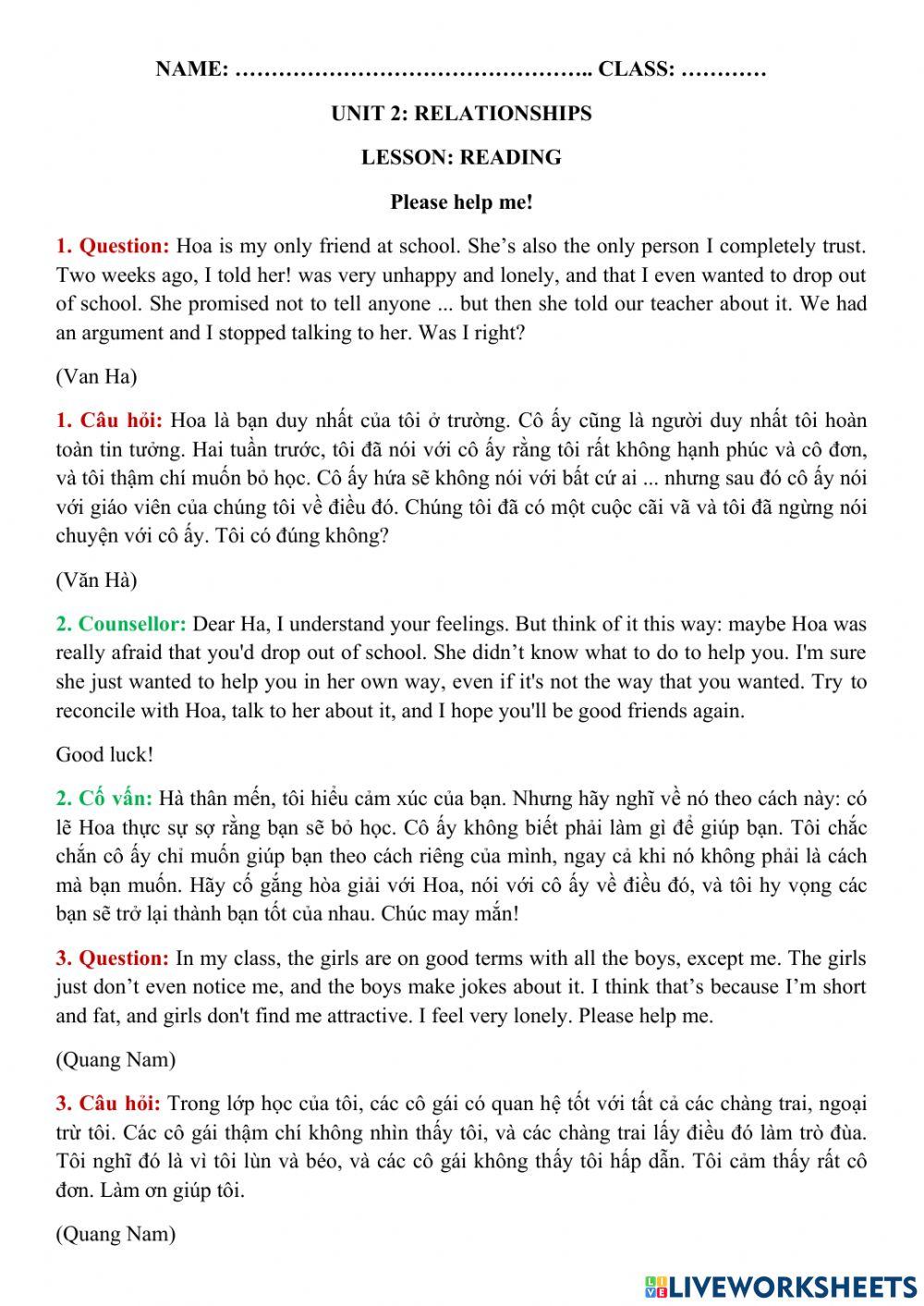 English 11-u2: reading 2158968 | Tran Thi Tuyet Huong