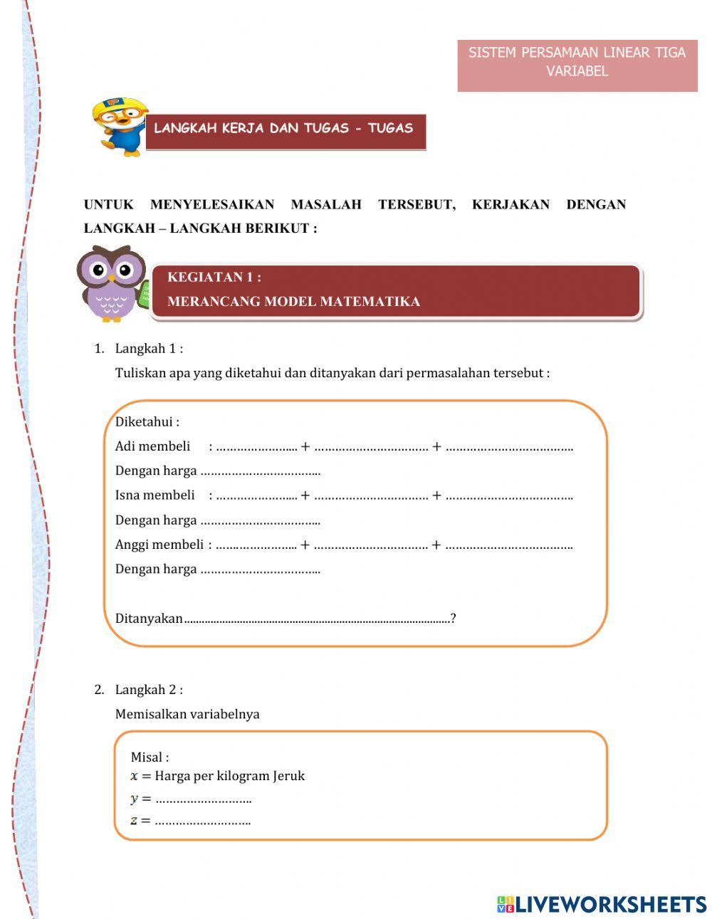 SPLTV metode Gabungan activity | Live Worksheets