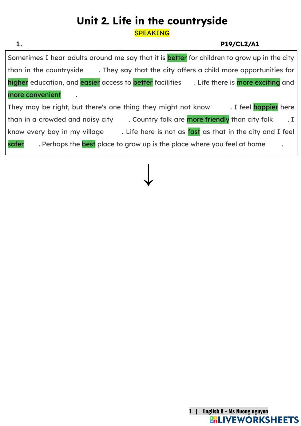 E8U1 (speaking) Life in the countryside -nuongnguyen