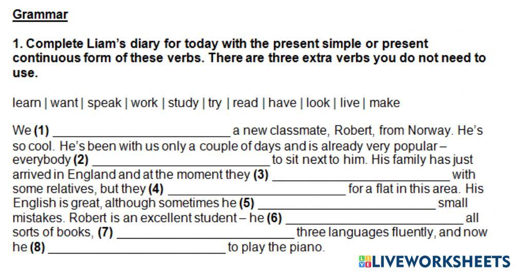 Grammar Present cont. worksheet | Live Worksheets