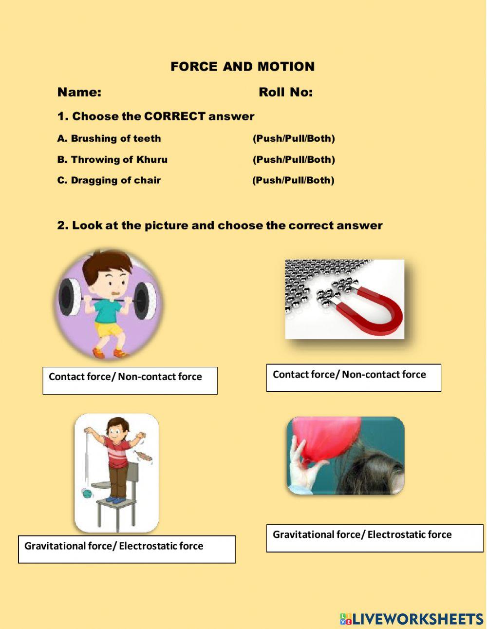 Force and motion | Free Interactive Worksheets | 2159429