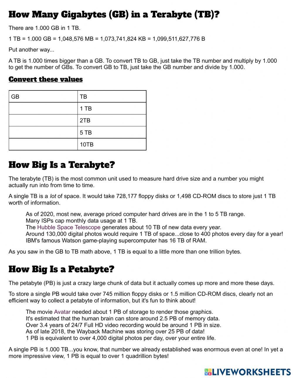 Terabytes, Gigabytes, and Petabytes Exabytes, Zettabytes, and ...