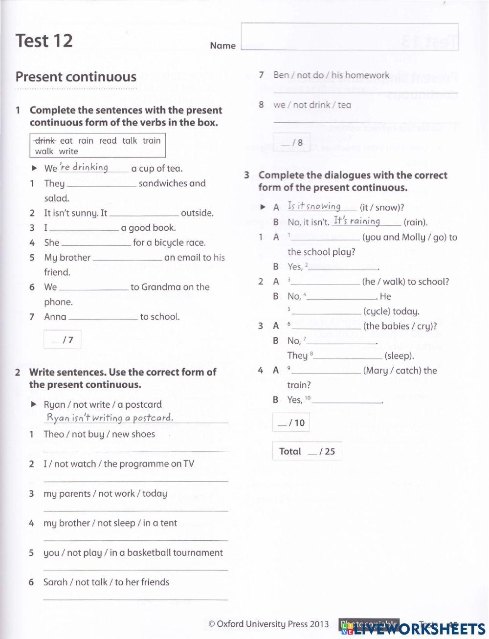 PRESENT CONTINUOUS OXFORD 4 online exercise for | Live Worksheets
