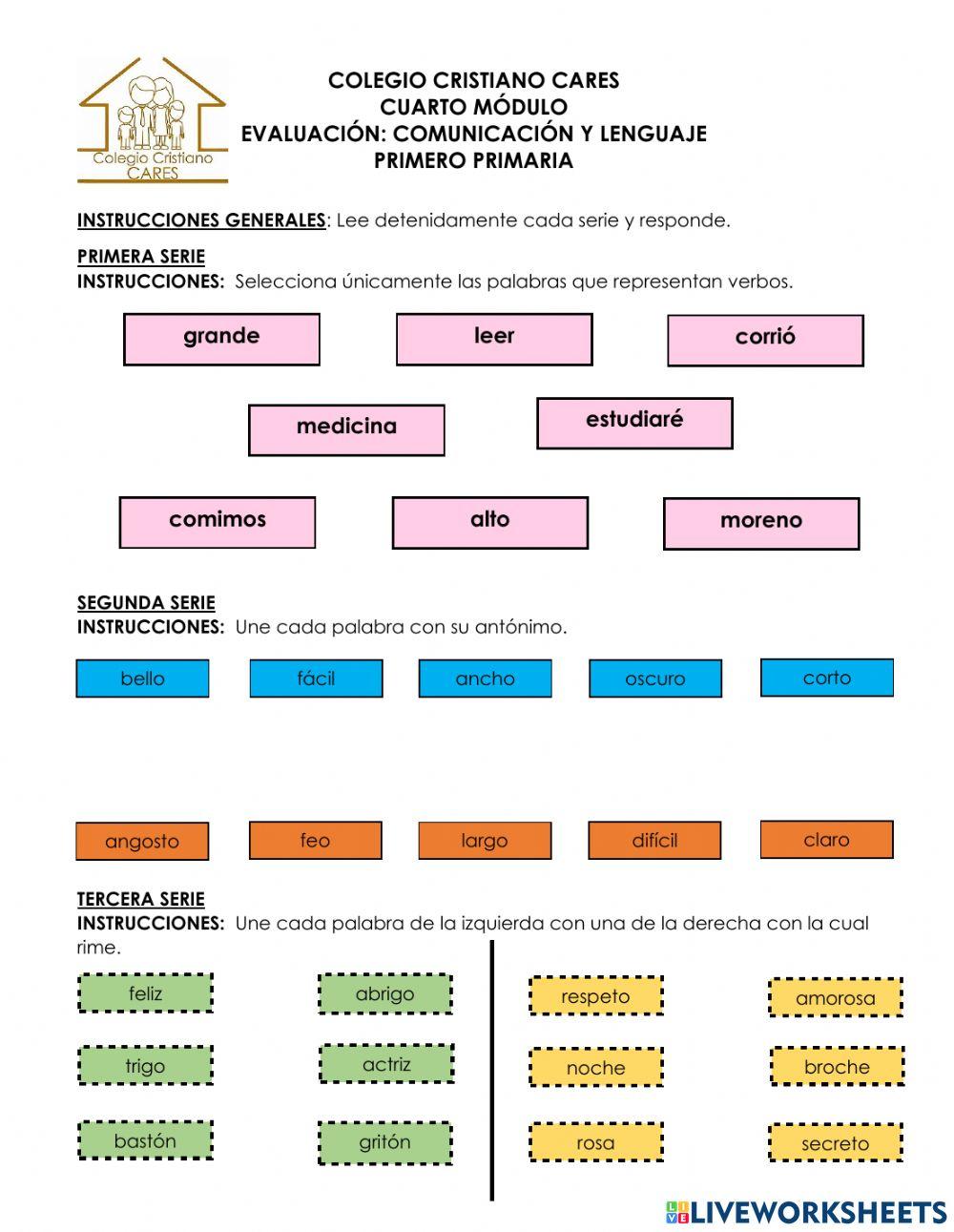 Evaluación cuarto módulo worksheet | Live Worksheets