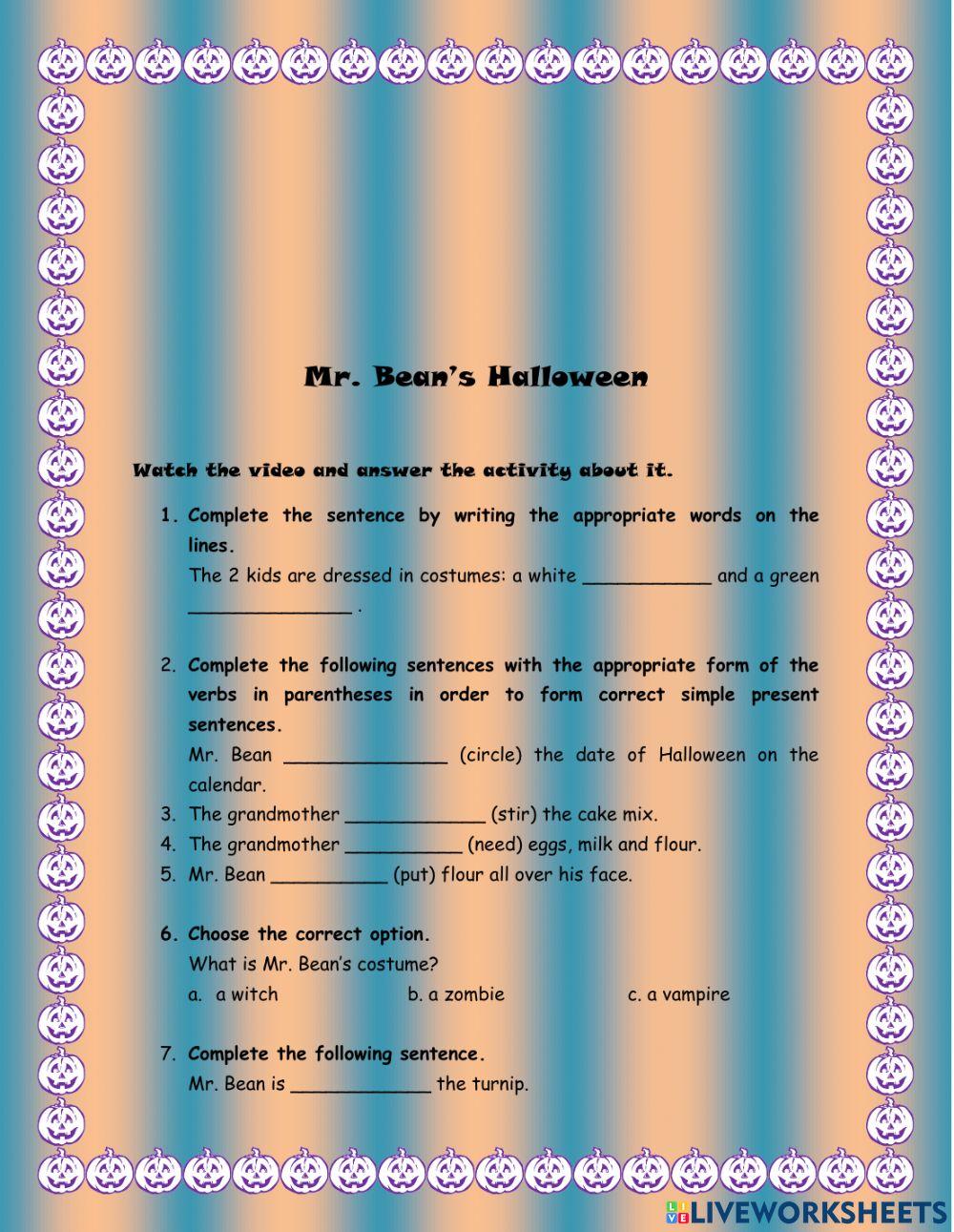 Mr. Bean's halloween online exercise for | Live Worksheets