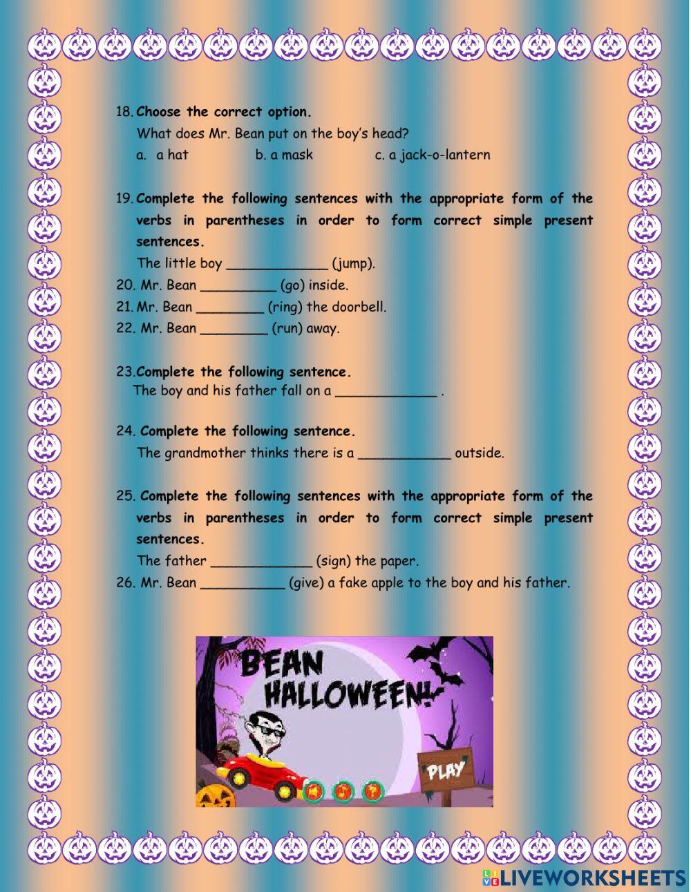 Mr. Bean's halloween online exercise for | Live Worksheets