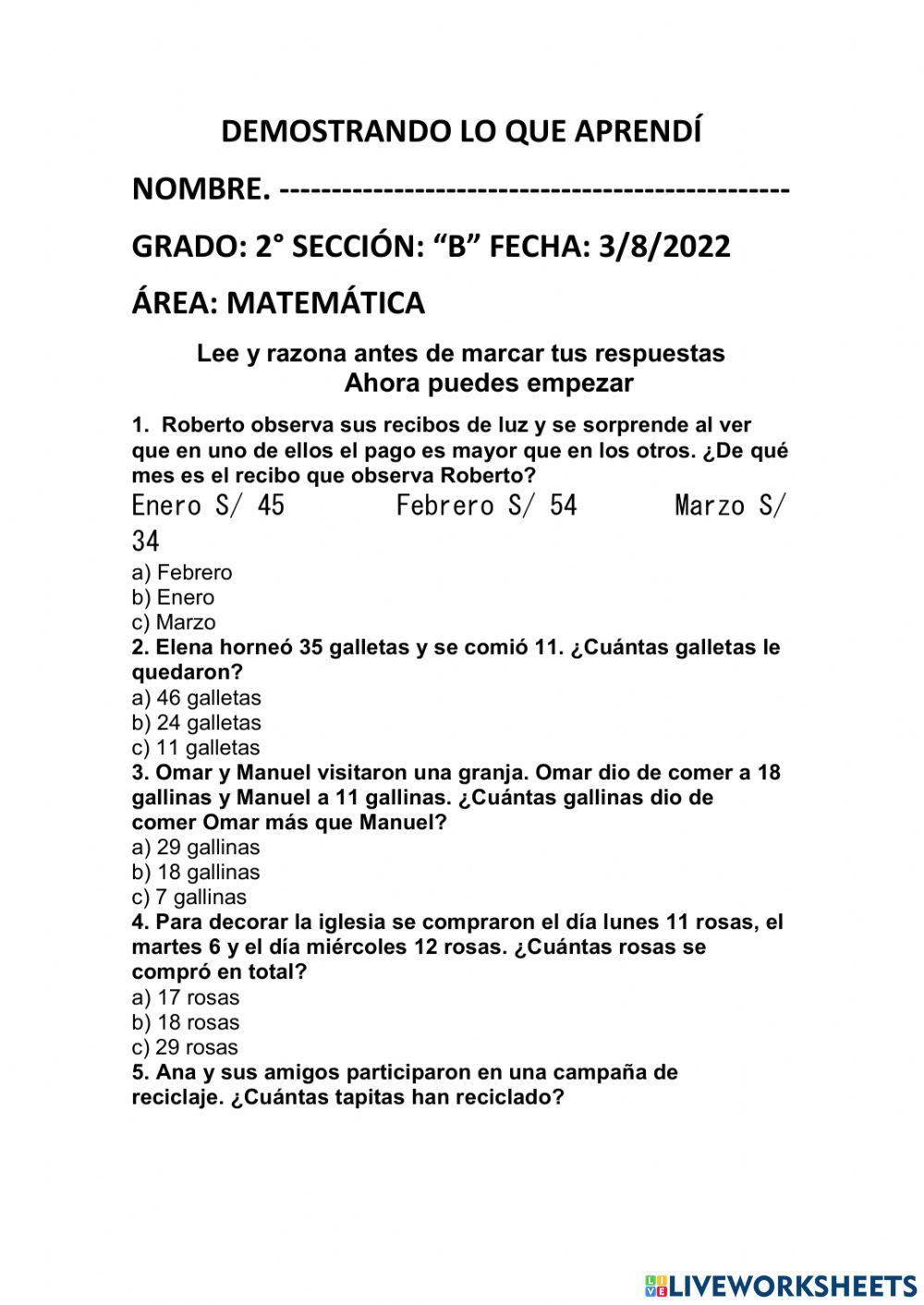 Matemática interactive worksheet | Live Worksheets