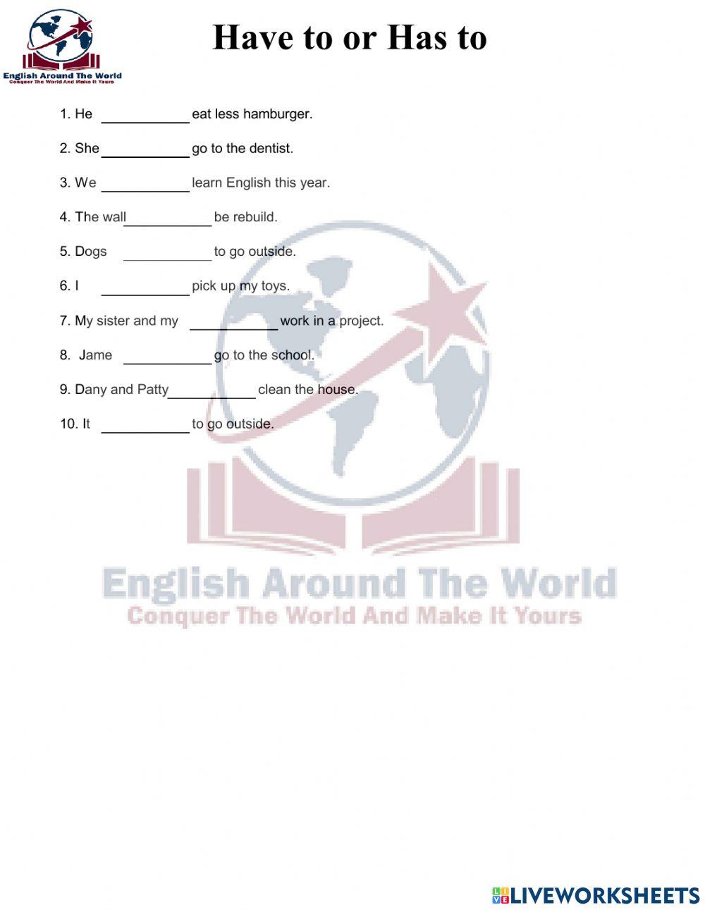 Have to or has to worksheet | Live Worksheets