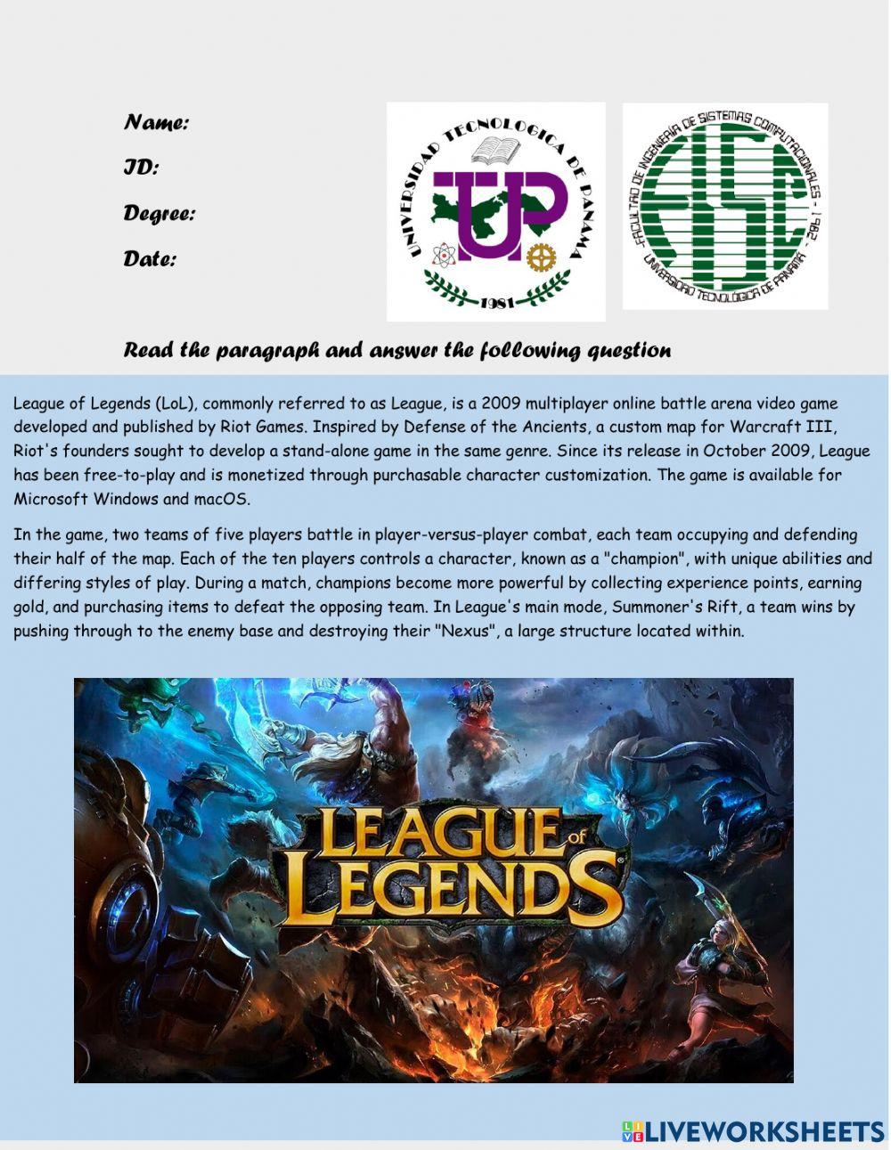 League of Lengend worksheet | Live Worksheets