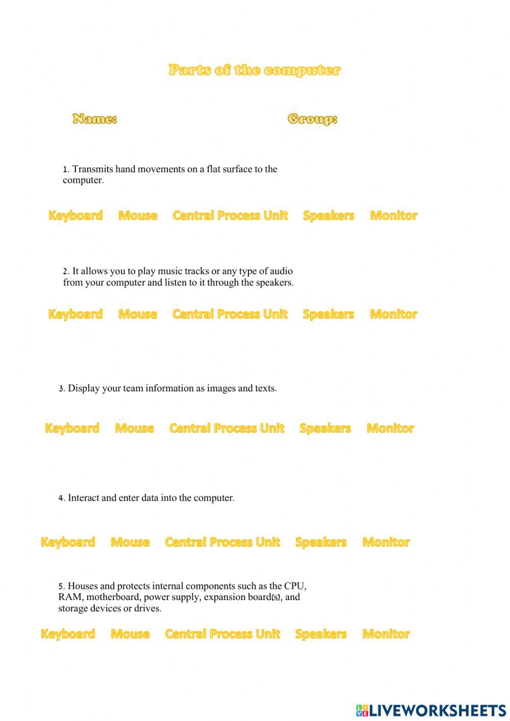 Part of the computer interactive worksheet | Live Worksheets