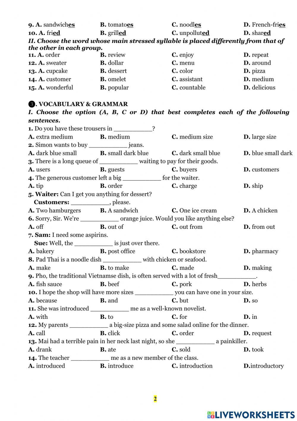 Practice-Unit5 worksheet | Live Worksheets
