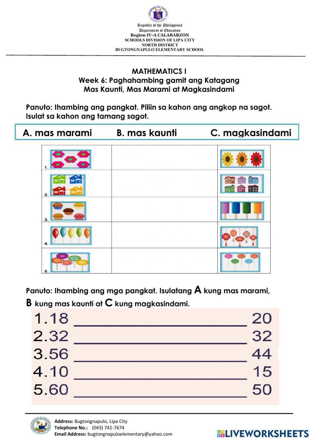 Mas Marami, Mas Kaunti, Magkasindami online exercise for | Live Worksheets