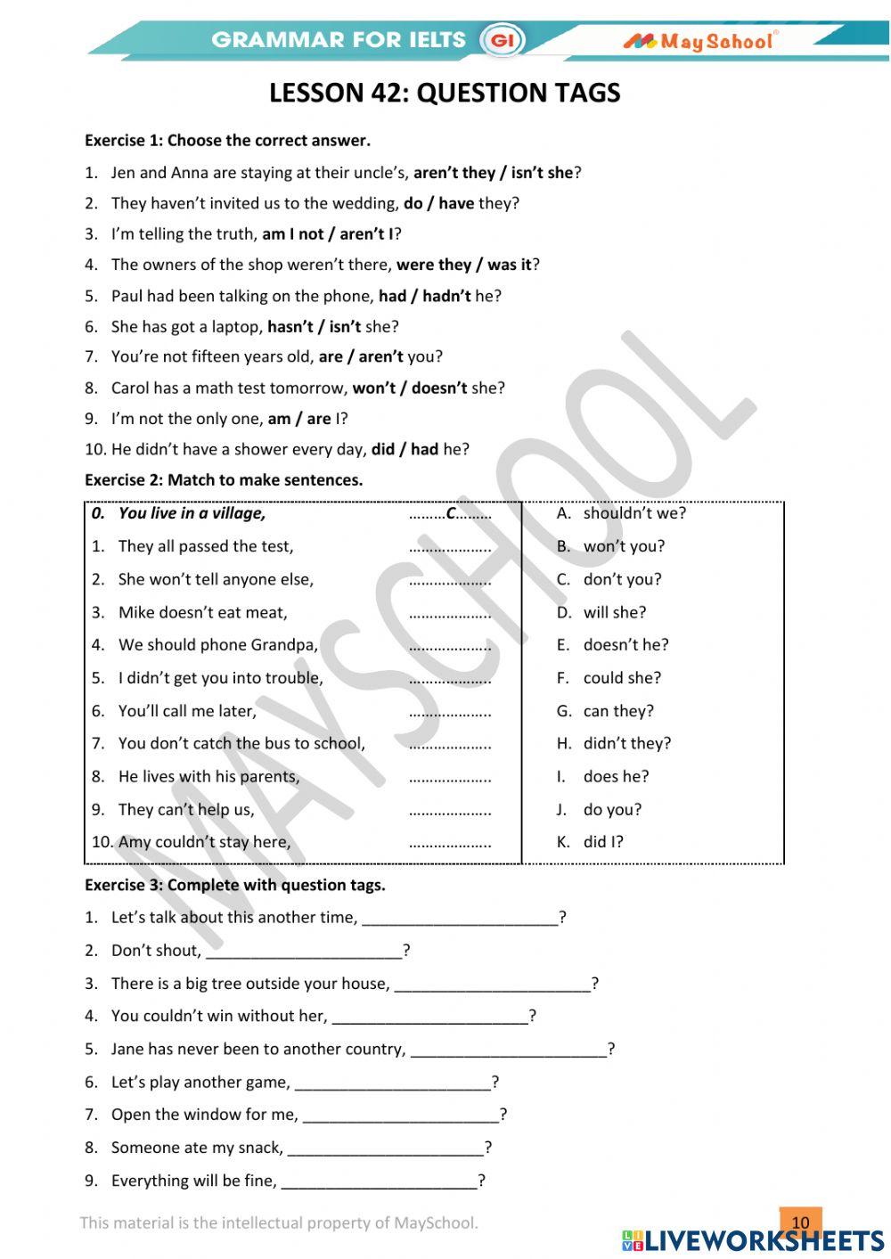 GI-Gram-L42-Question Tags online exercise for | Live Worksheets