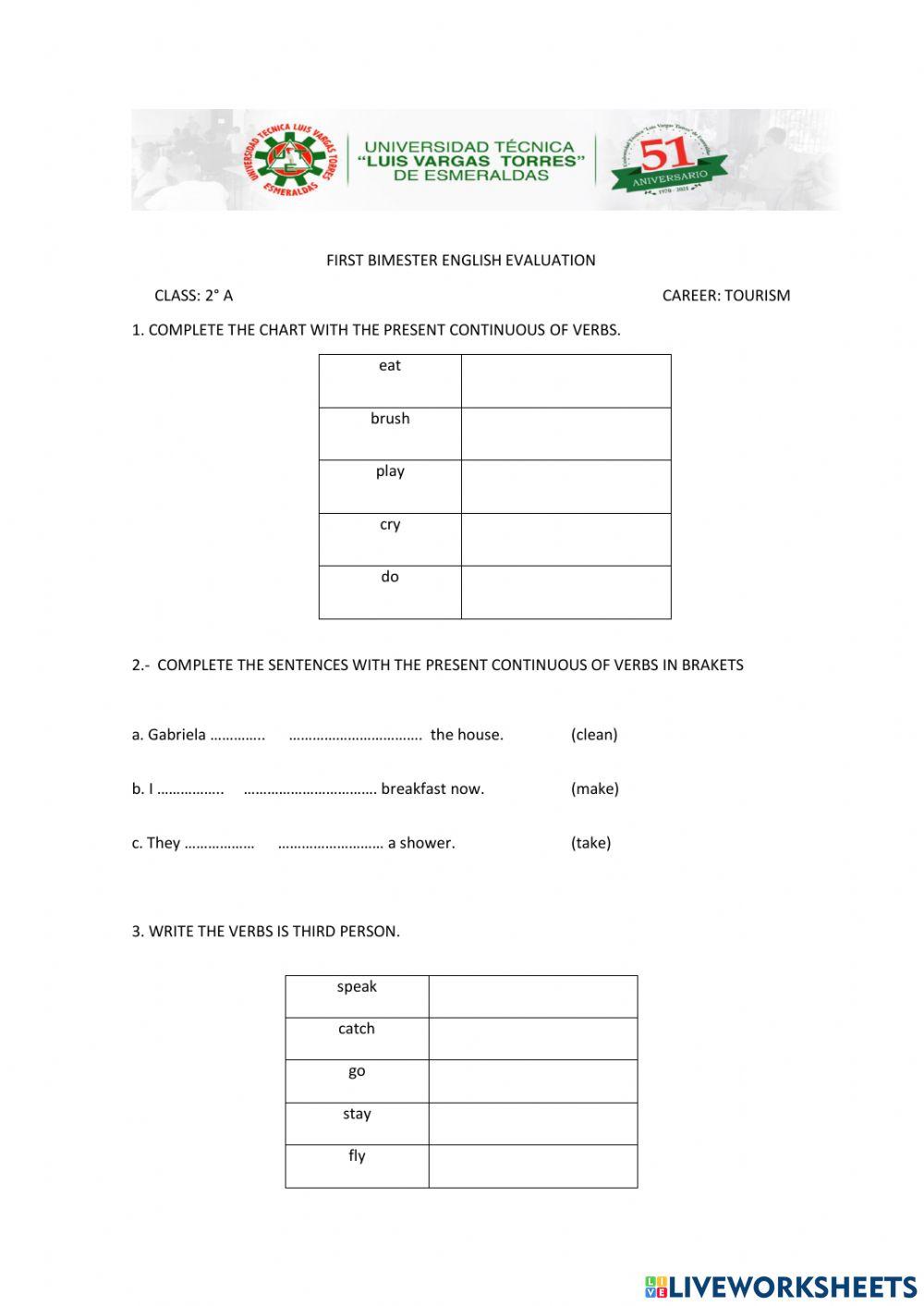 Evaluation online exercise for SECOND | Live Worksheets
