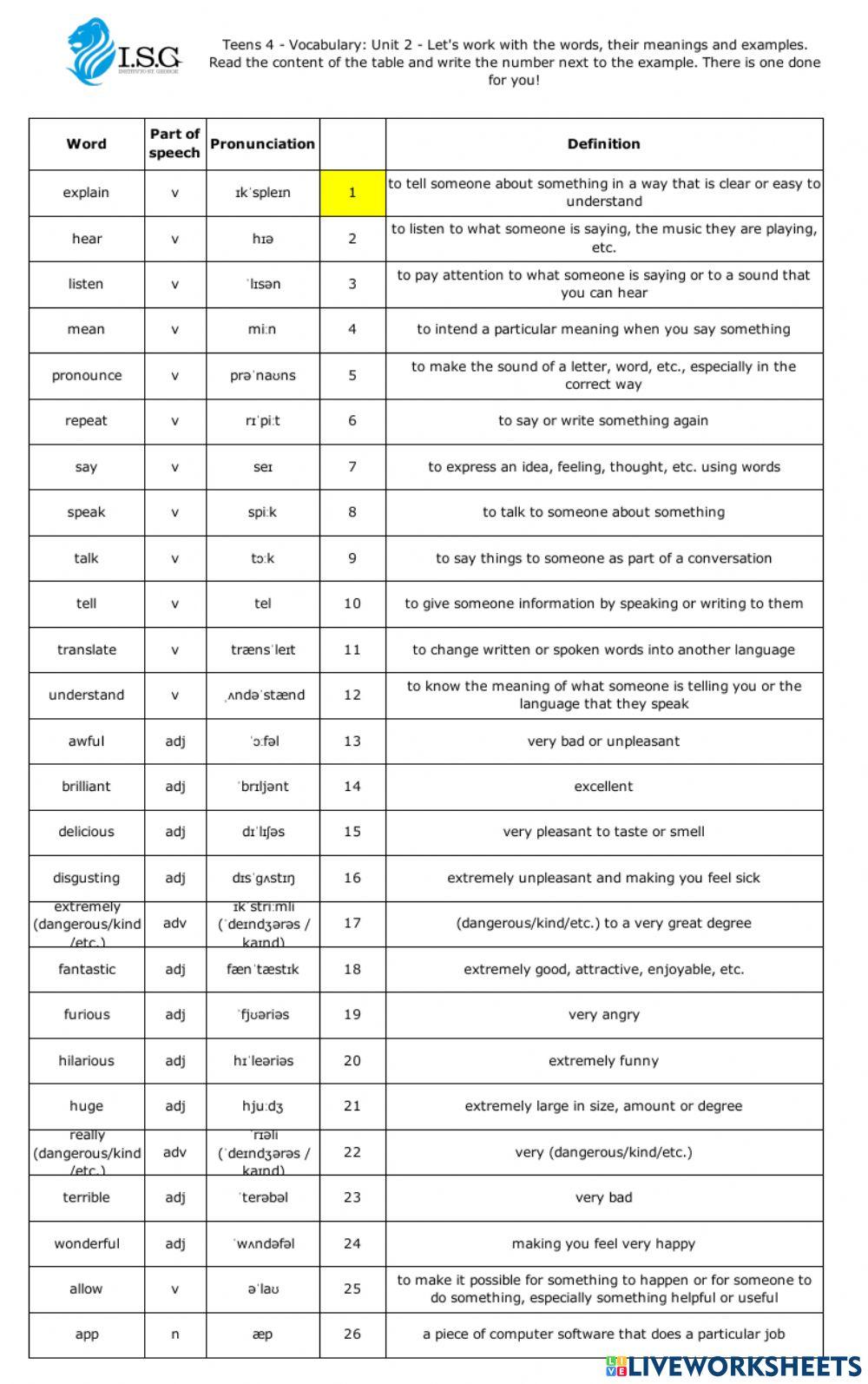 TEENS 4 - UNIT 2 | Free Interactive Worksheets | 6898232