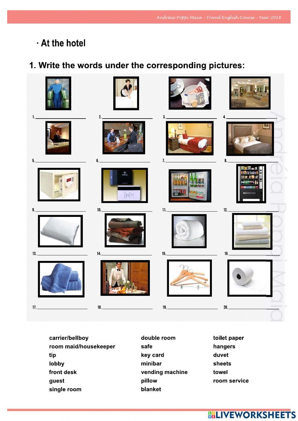 At a hotel | Free Interactive Worksheets | 2132603