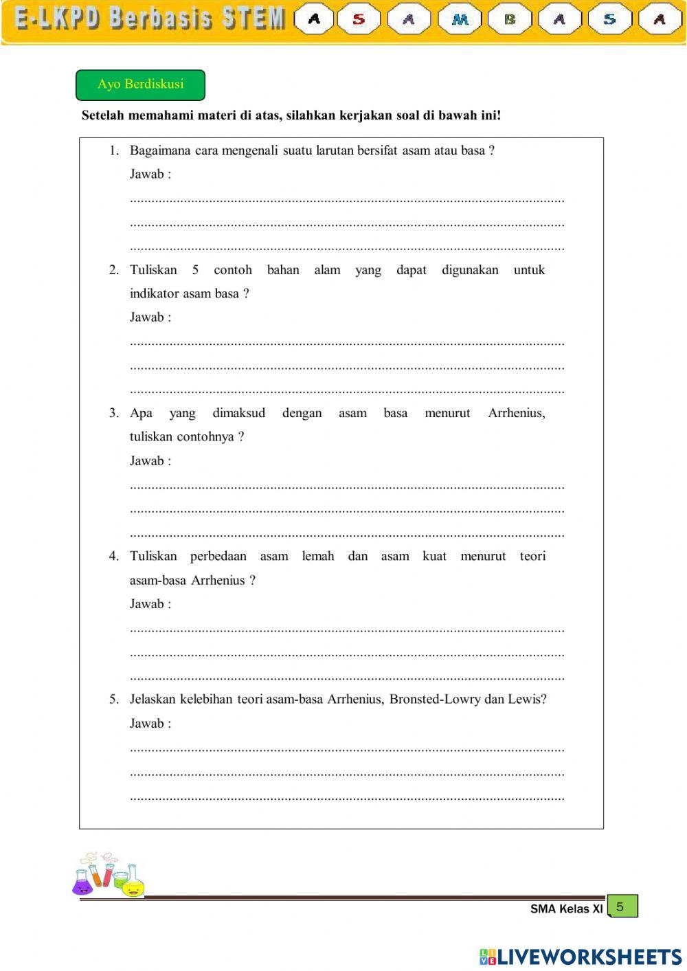 Pertemuan ke-1 Asam basa worksheet | Live Worksheets