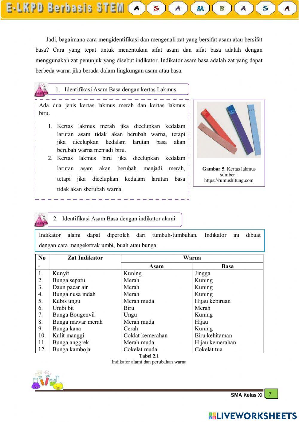 Pertemuan ke-2 asam basa worksheet | Live Worksheets