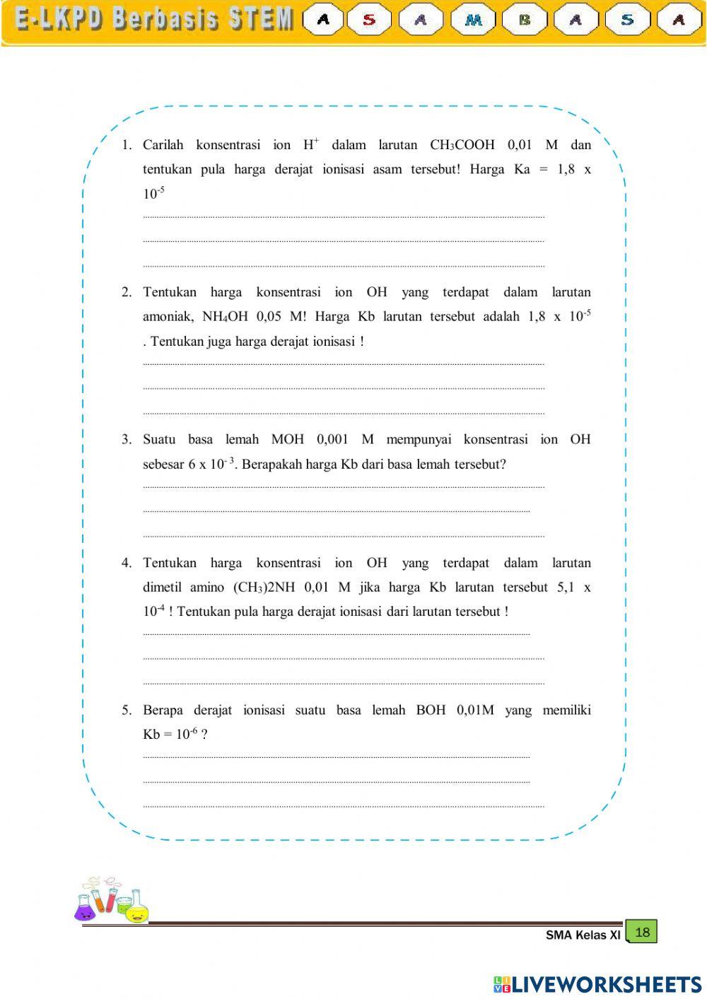 Pertemuan ke-3 asam basa worksheet | Live Worksheets