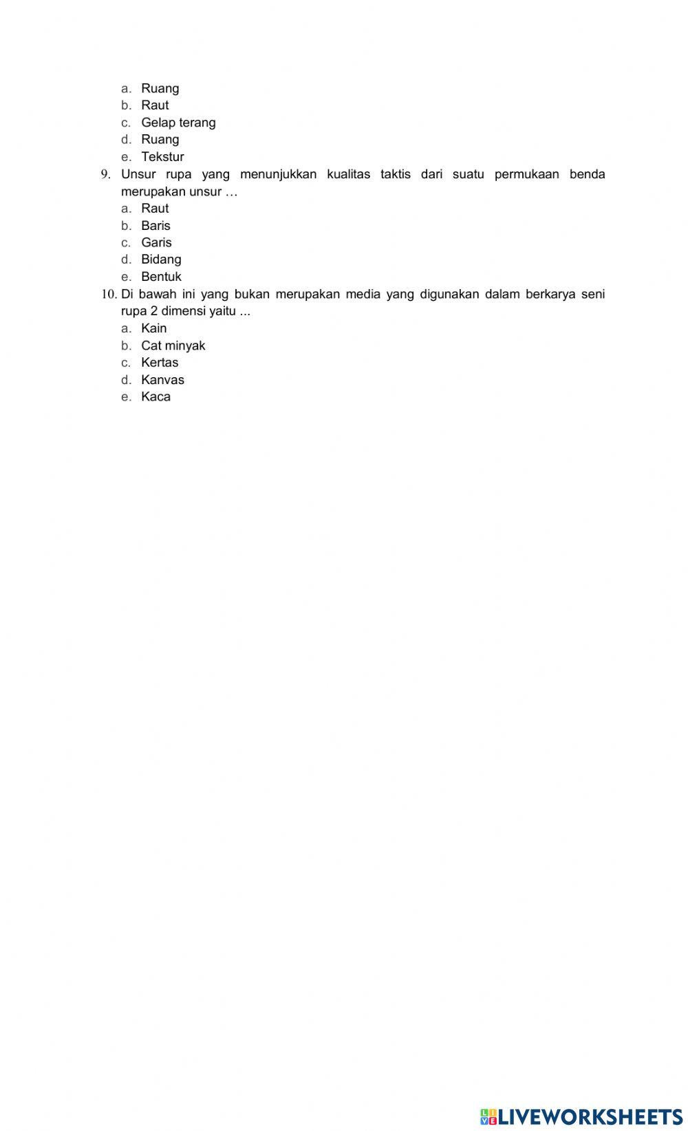 Seni budaya worksheet for SMK KELAS X | Live Worksheets