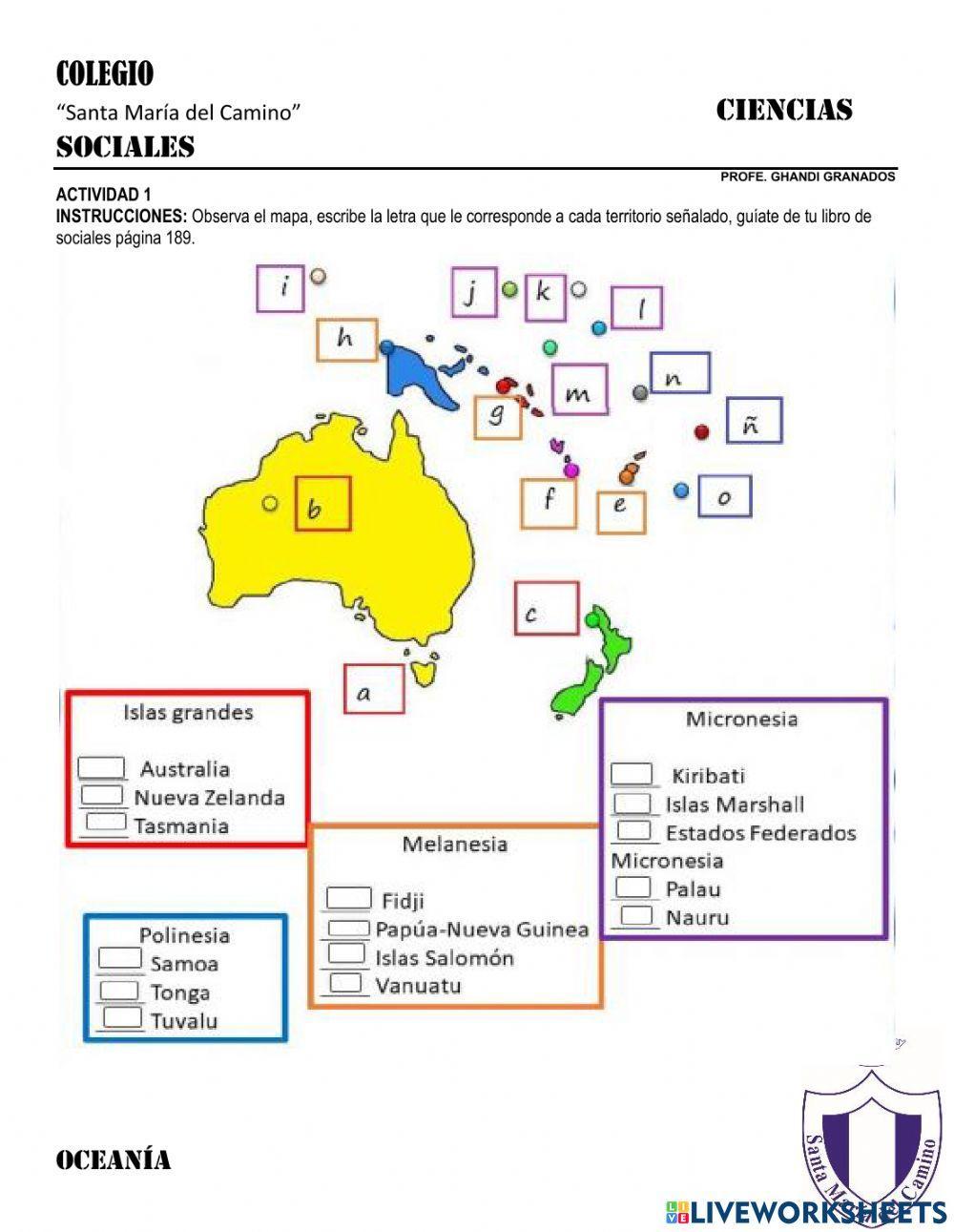 Oceanía exercise for SEXTO PRIMARIA | Live Worksheets