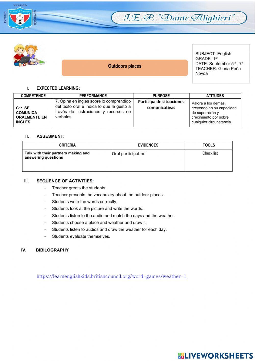 Outdoor places interactive worksheet | Live Worksheets