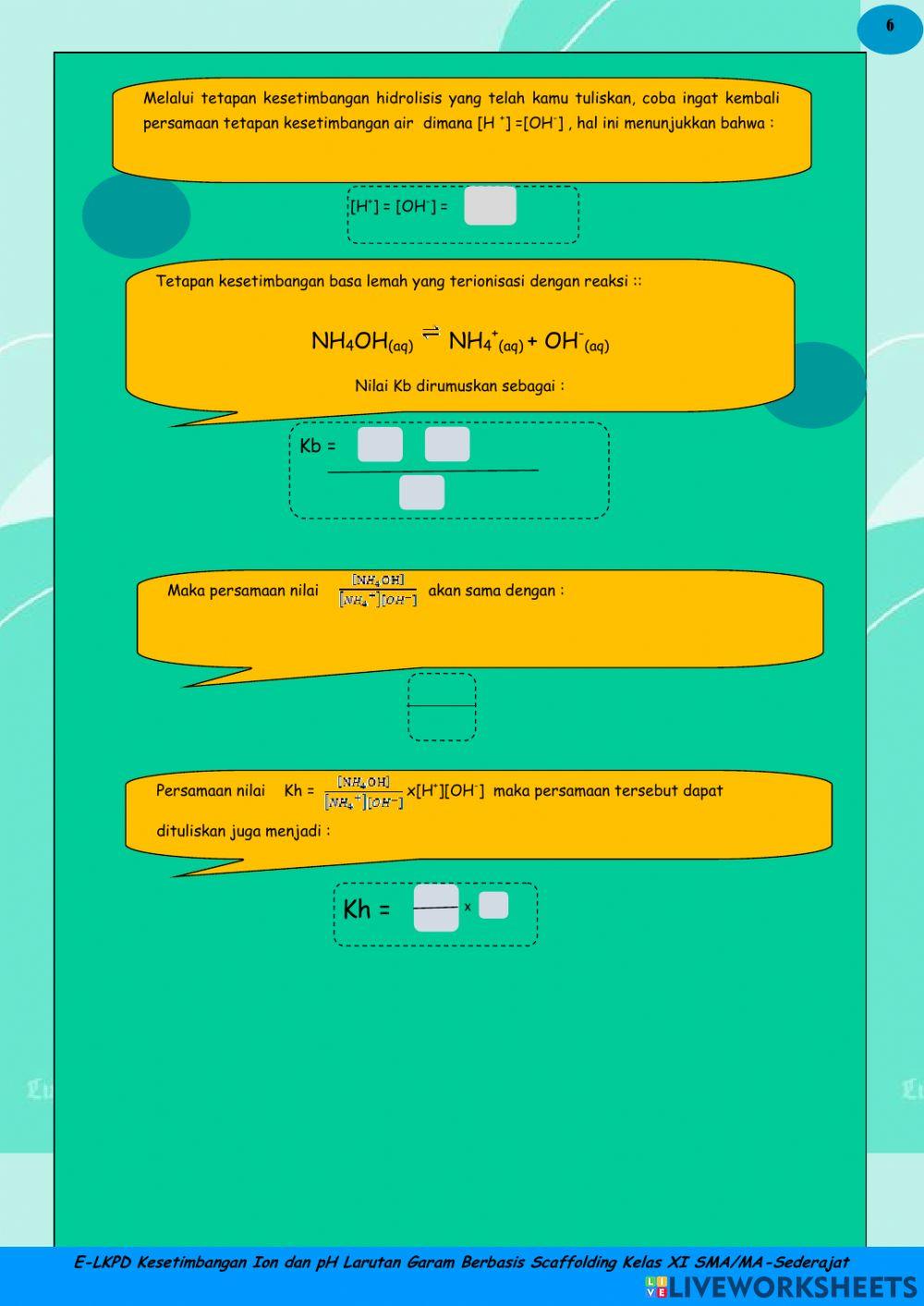 E-LKPD Kesetimbangan Ion pH Larutan Garam 3A worksheet | Live Worksheets