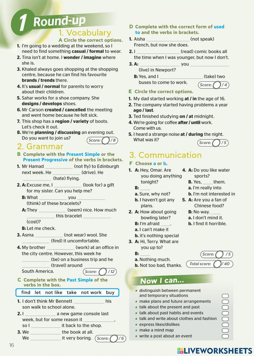 Grade 9 round up Unit 1 online exercise for | Live Worksheets