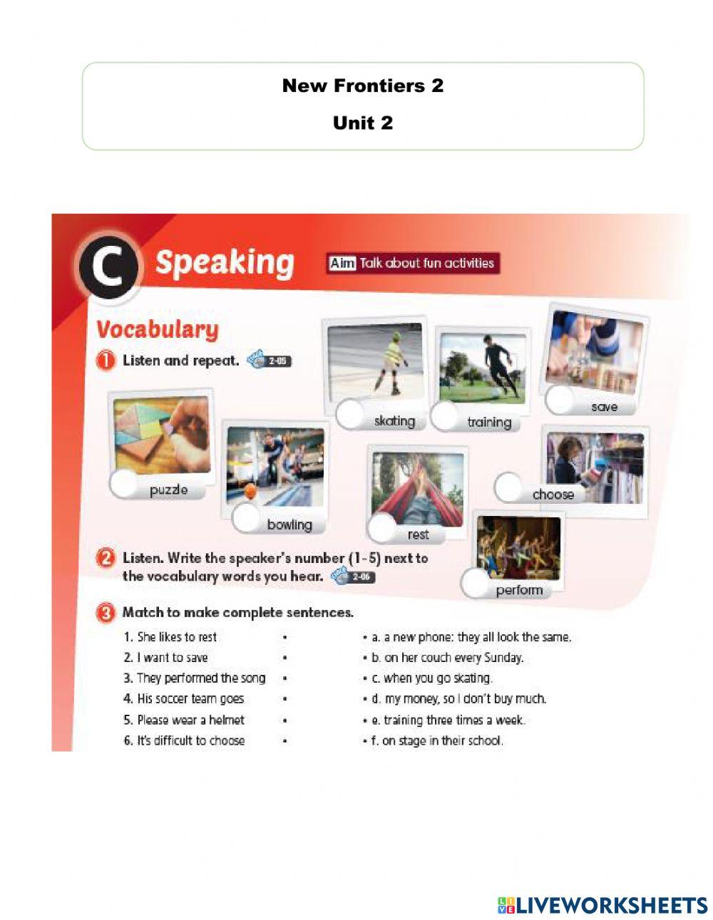 New Frontiers 2 Speaking worksheet | Live Worksheets