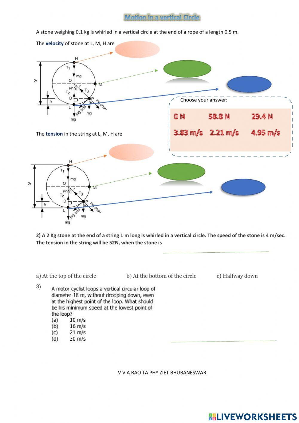 Motion in a vertical circle worksheet | Live Worksheets