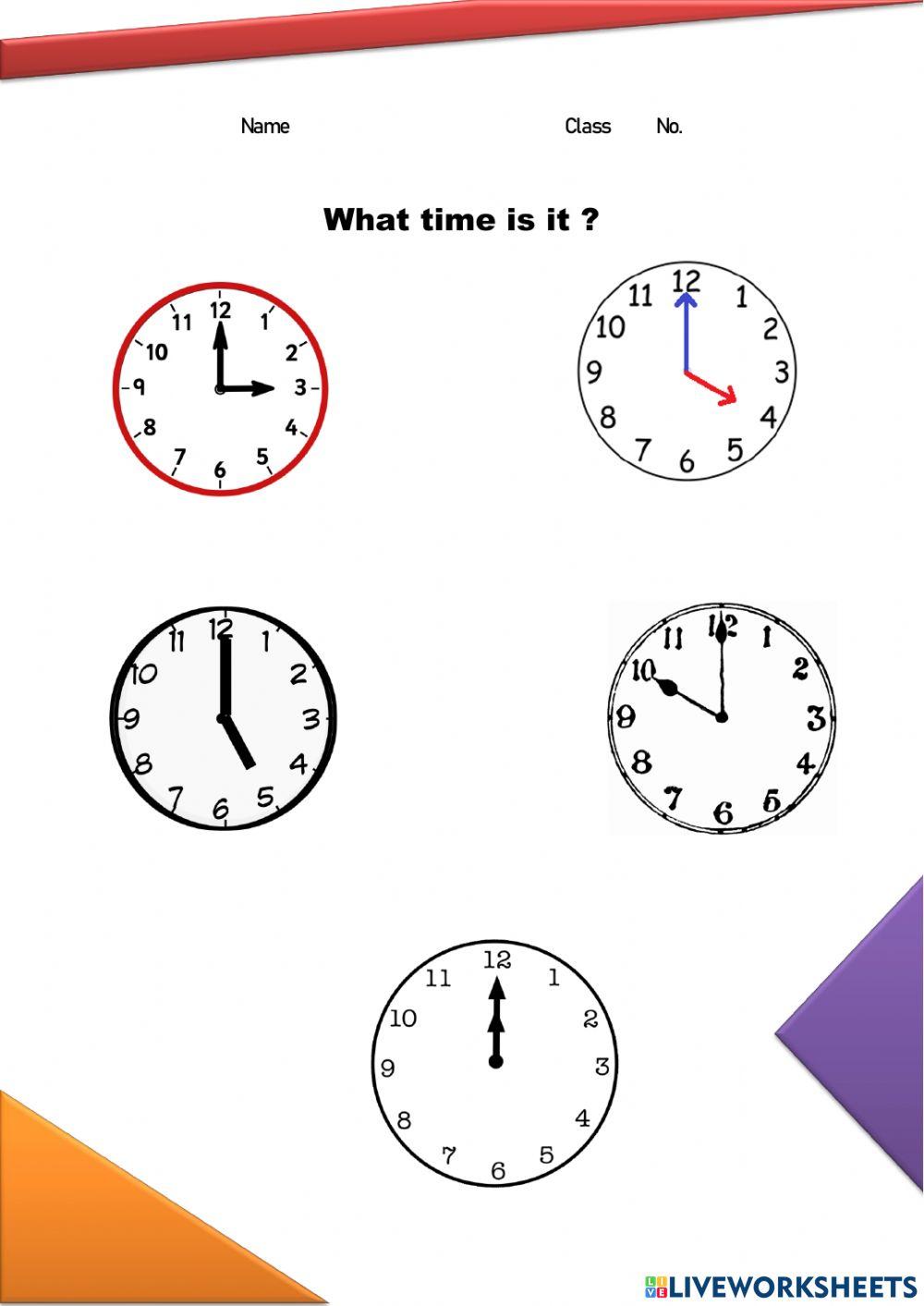 Time online exercise for 3 | Live Worksheets