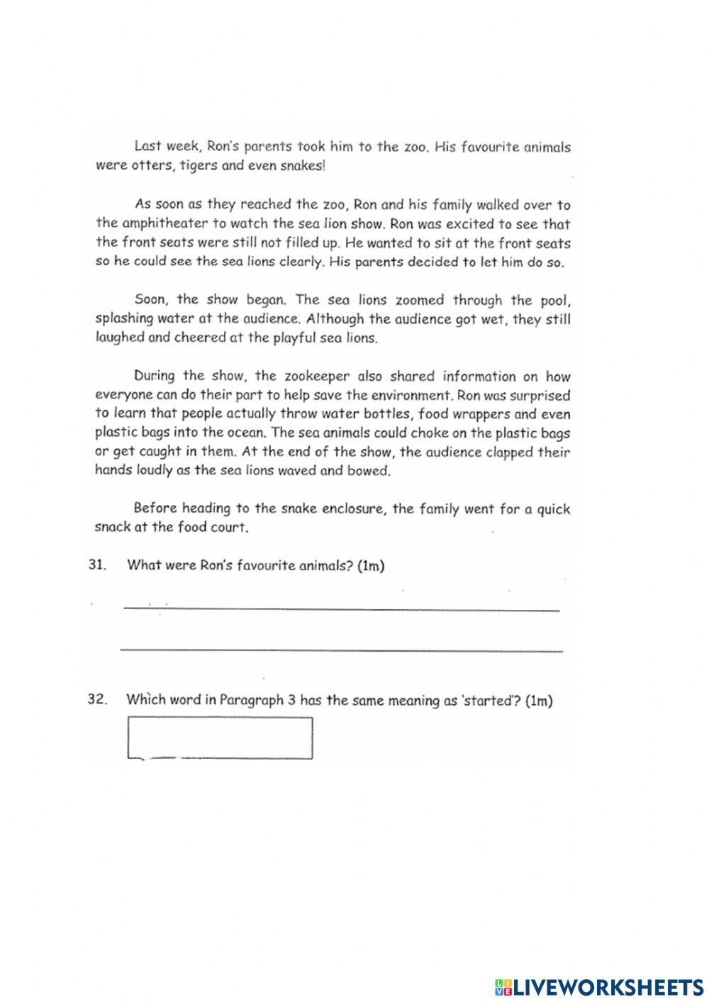 Reading 9 online worksheet | Live Worksheets