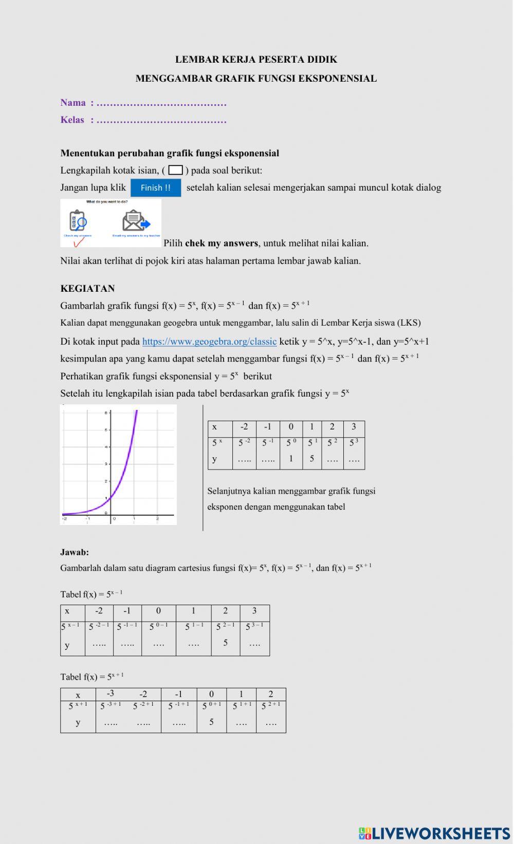 Menggambar Grafik Fungsi Eksponen 2 online exercise for | Live Worksheets
