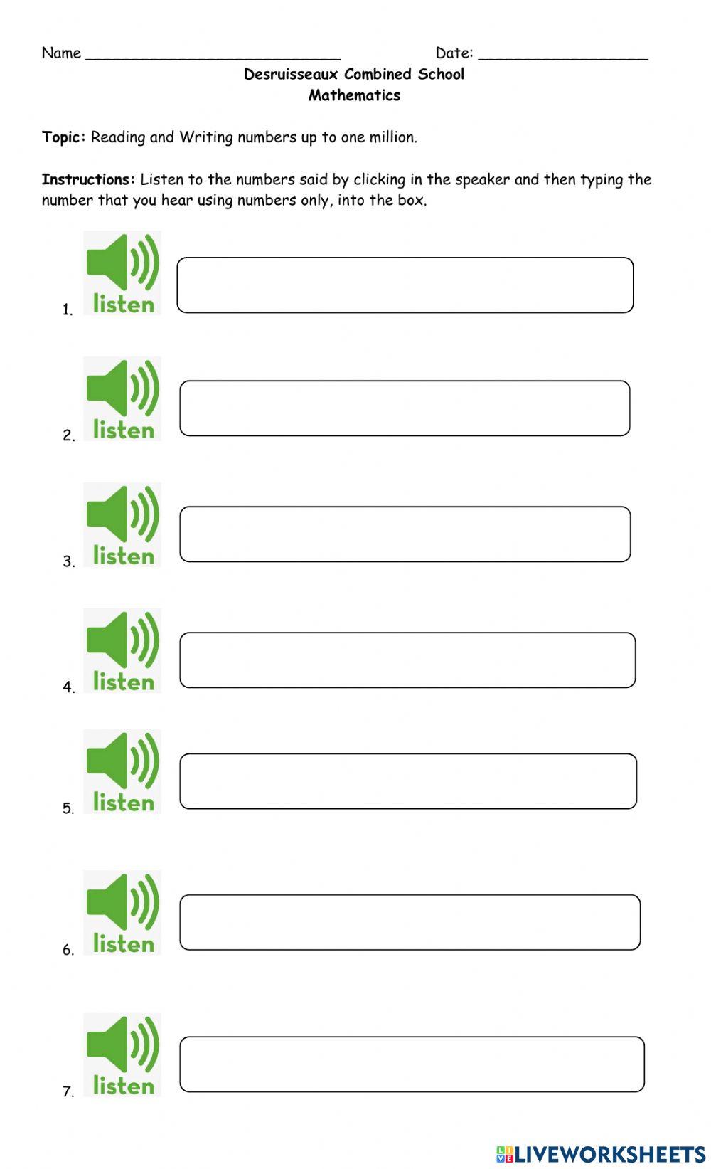 Reading and writing numbers 2133986 | Dalkith Charles