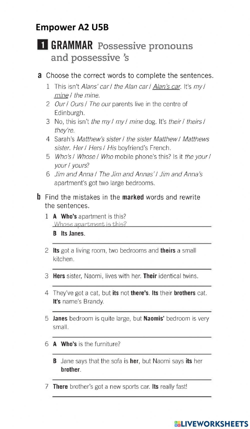 Empower A2 U5B | Free Interactive Worksheets | 2134014