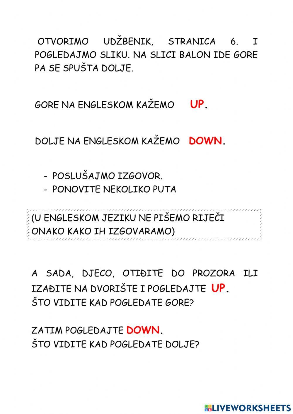 Up and down - lesson 1 worksheet | Live Worksheets