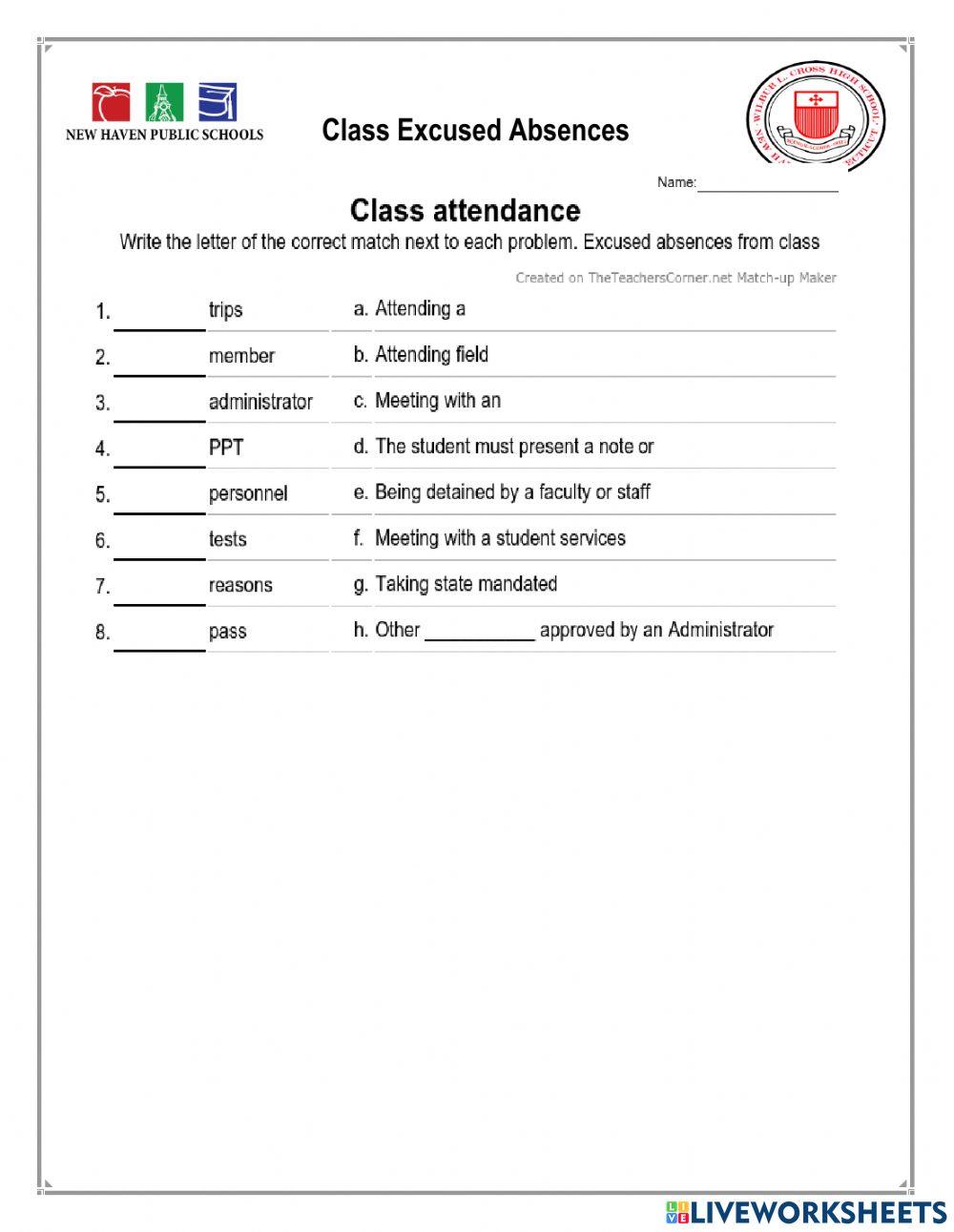 School attendance 4 worksheet | Live Worksheets