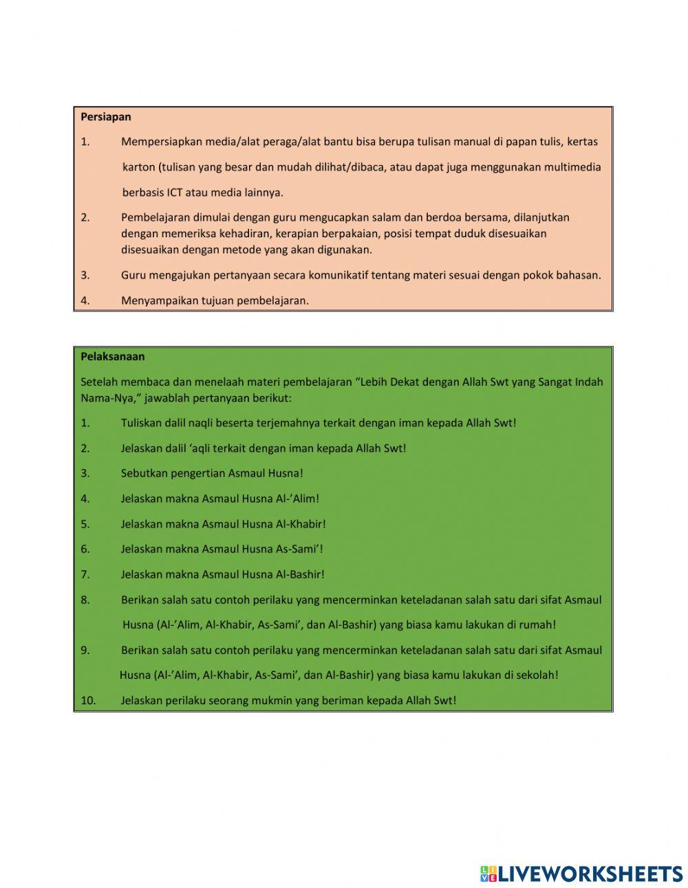 Lkpd pai bp worksheet | Live Worksheets