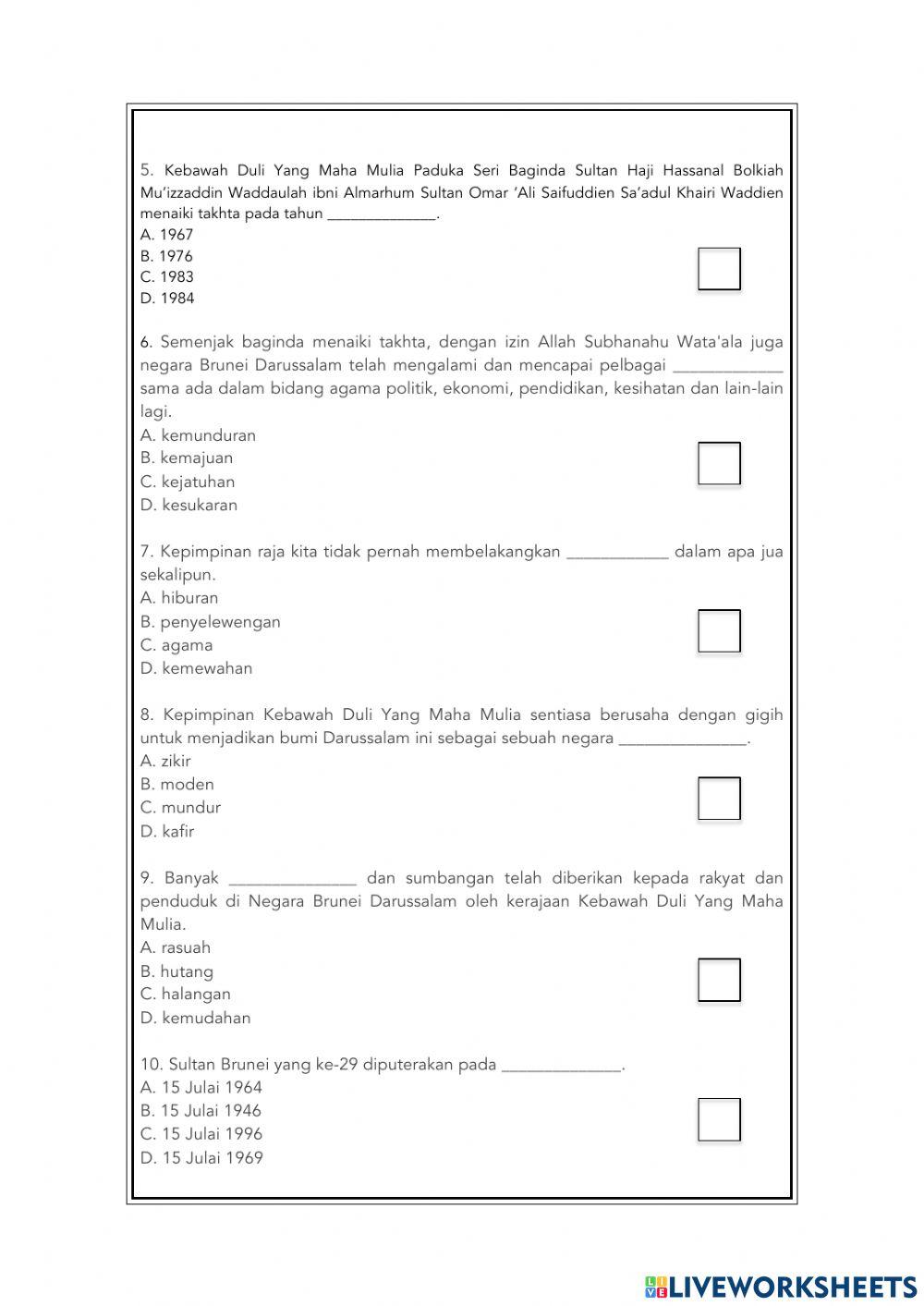 Taat setia kepada raja worksheet | Live Worksheets