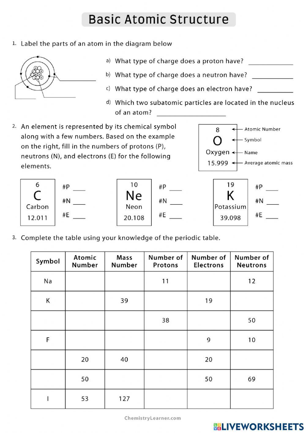Basic Atomic Structure Worksheet Basic Atomic Structure Worksheet
