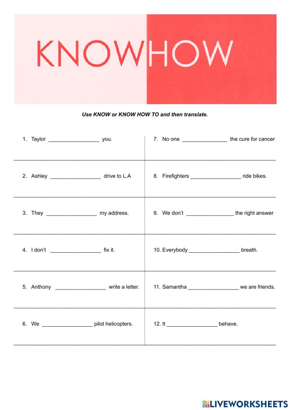 Know how to english portuguese worksheet | Live Worksheets
