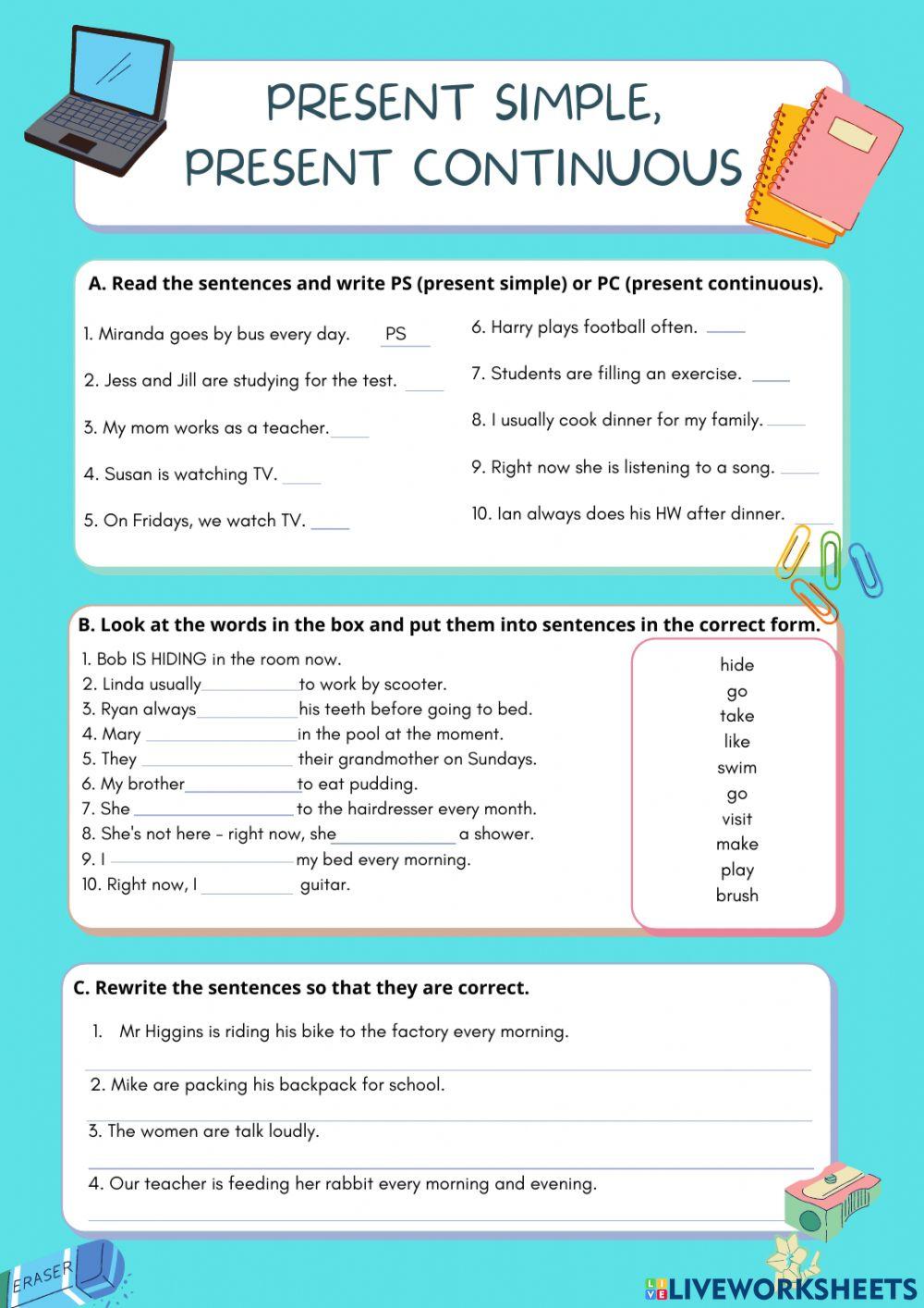 Present simple X present continuous online exercise for | Live Worksheets