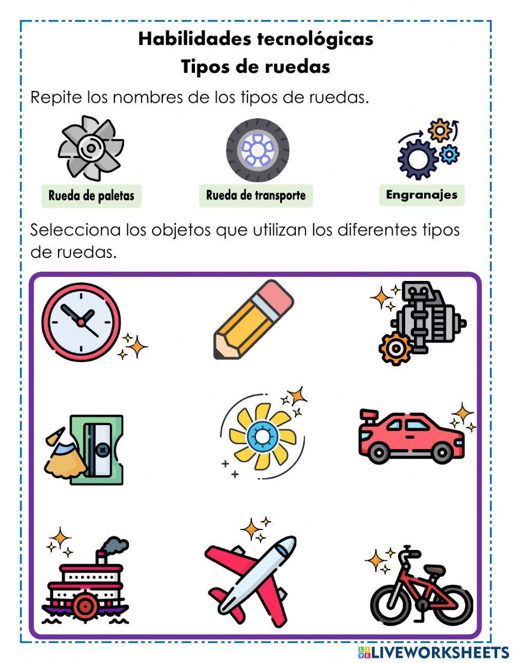 Tipos de ruedas worksheet | Live Worksheets