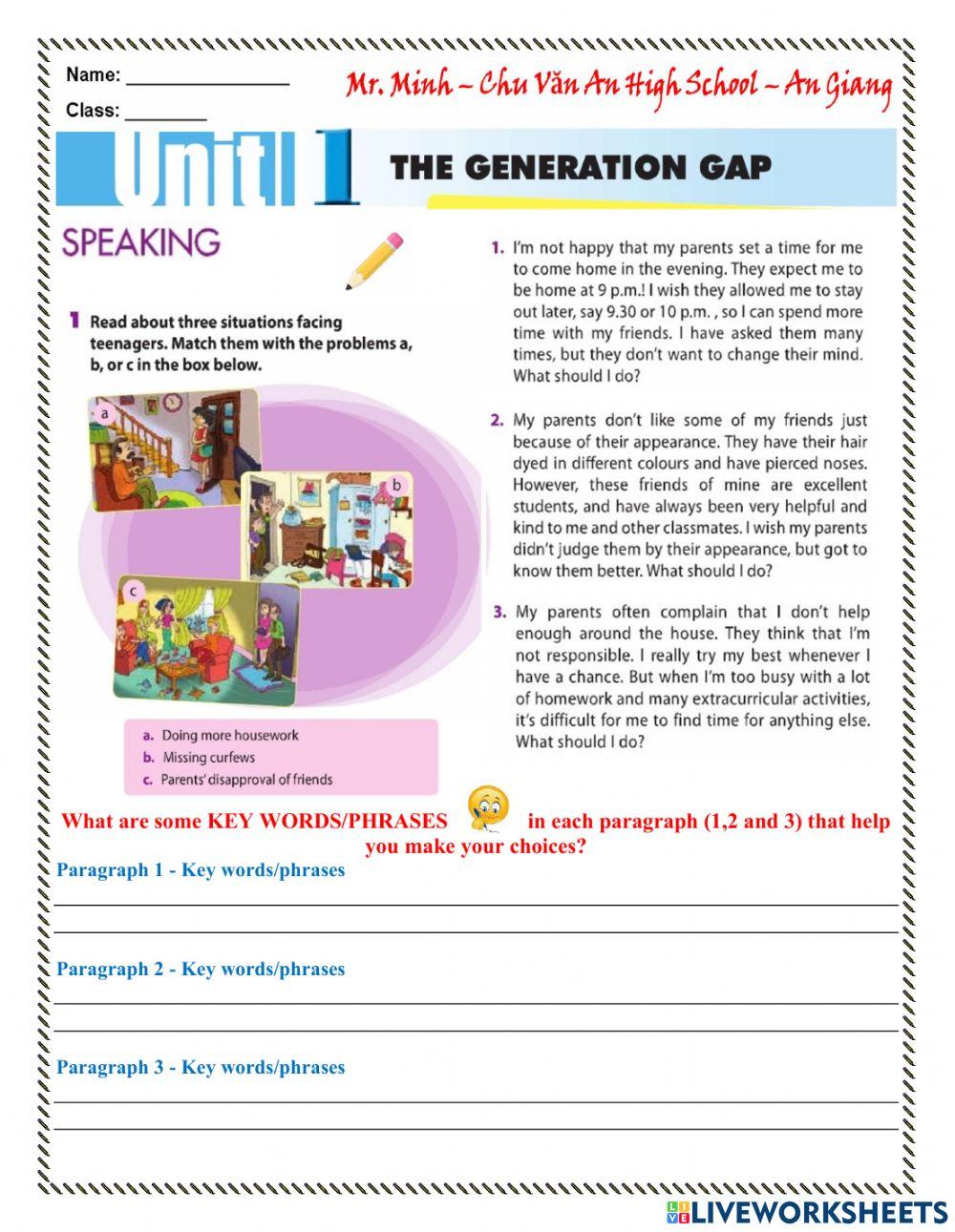 generation gap worksheet