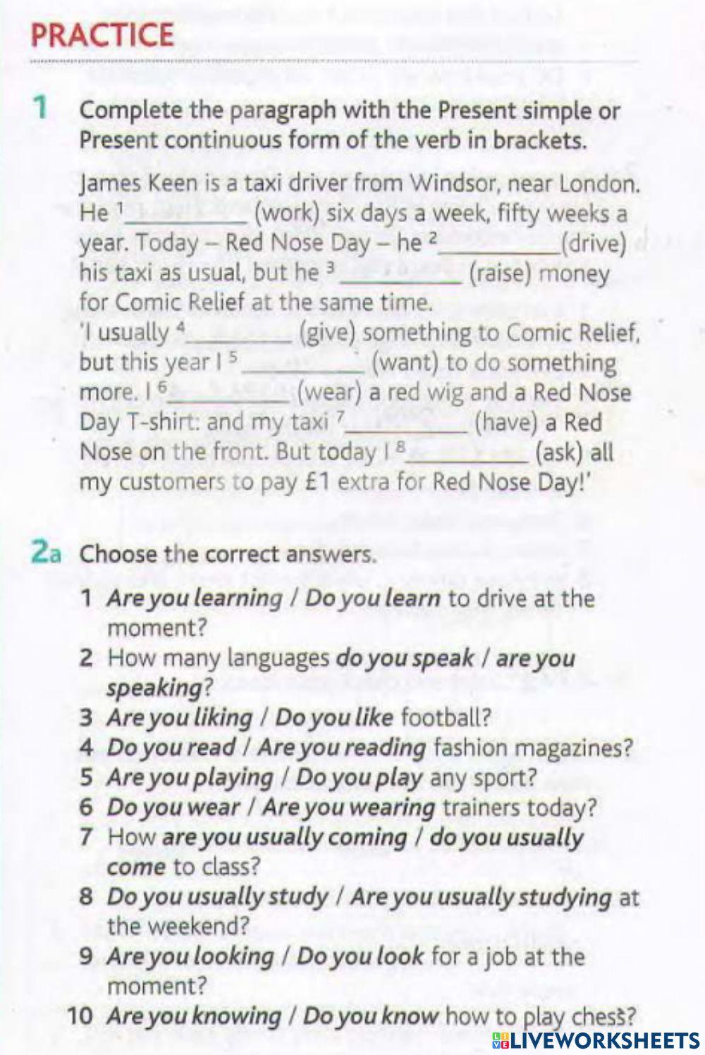 Present Simple vs. Continuous online exercise | Live Worksheets