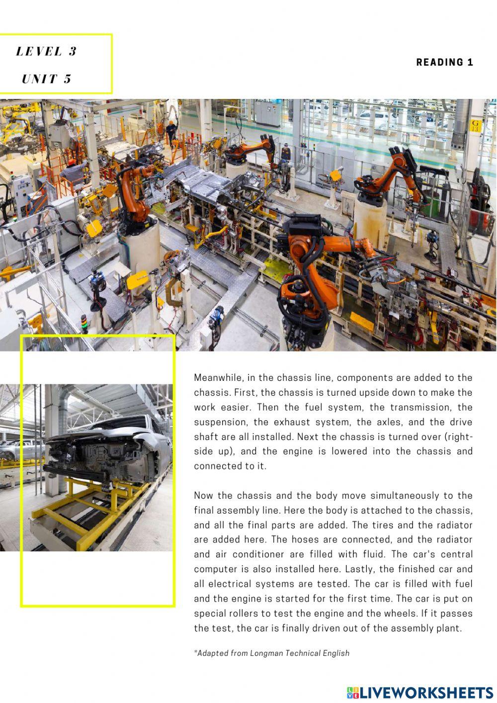 Cycle 3 - Unit 5 Reading 1 Assembling a car online exercise for | Live ...