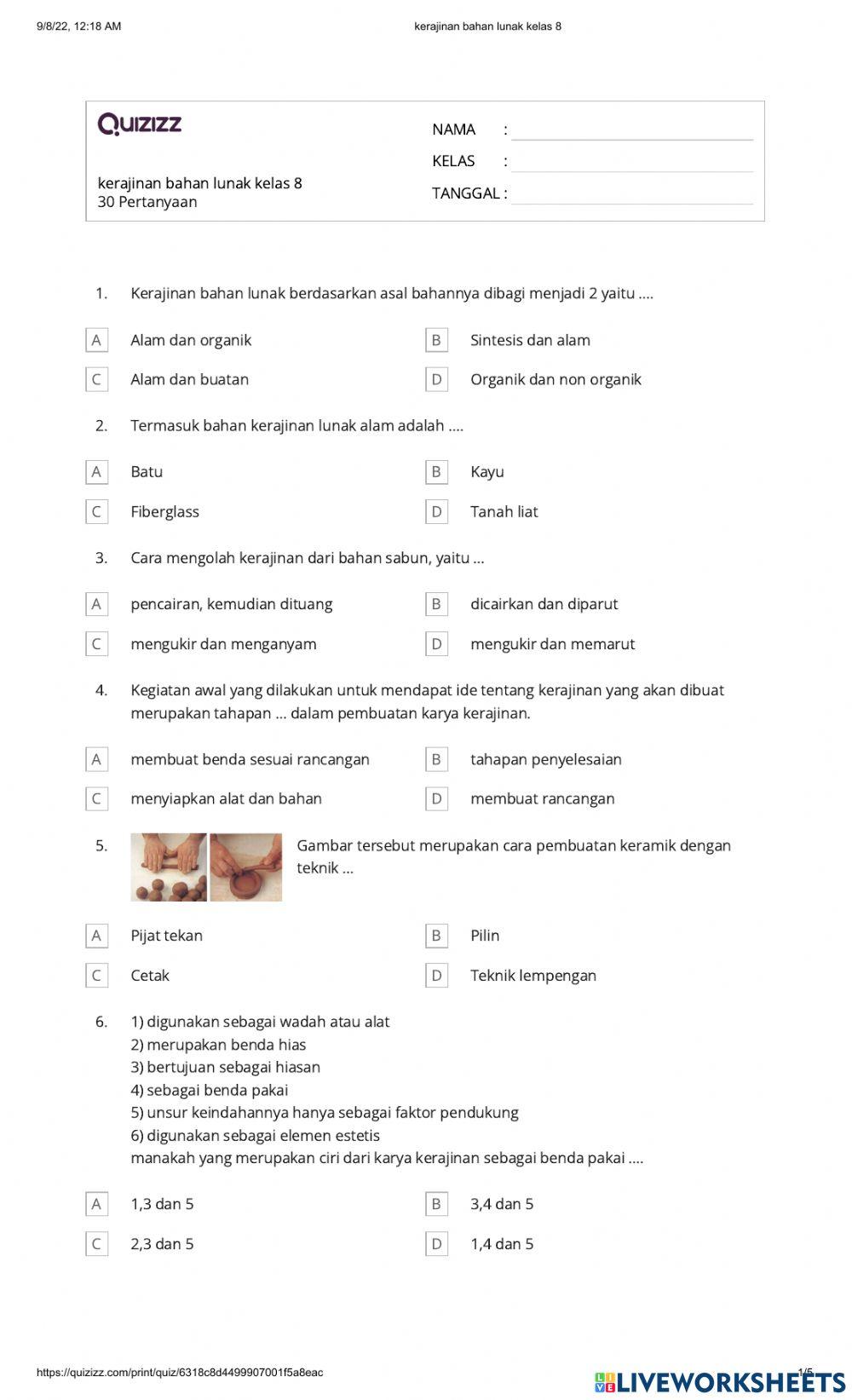 Kerajinan bahan… | Free Interactive Worksheets | 2135821
